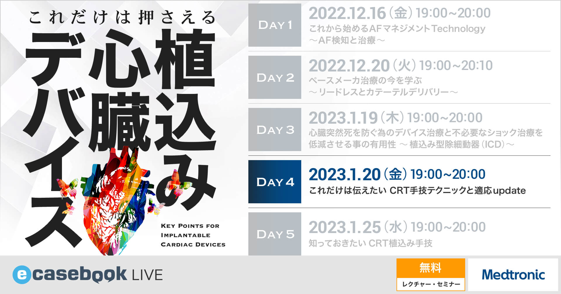 LIVE: DAY4：これだけは伝えたい CRT手技テクニックと適応update | Cardiology | e-casebook LIVE